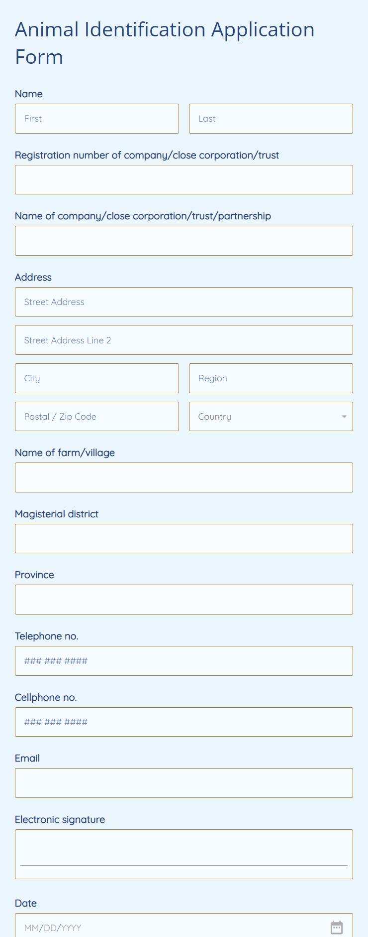 Free Animal Identification Application Form Template