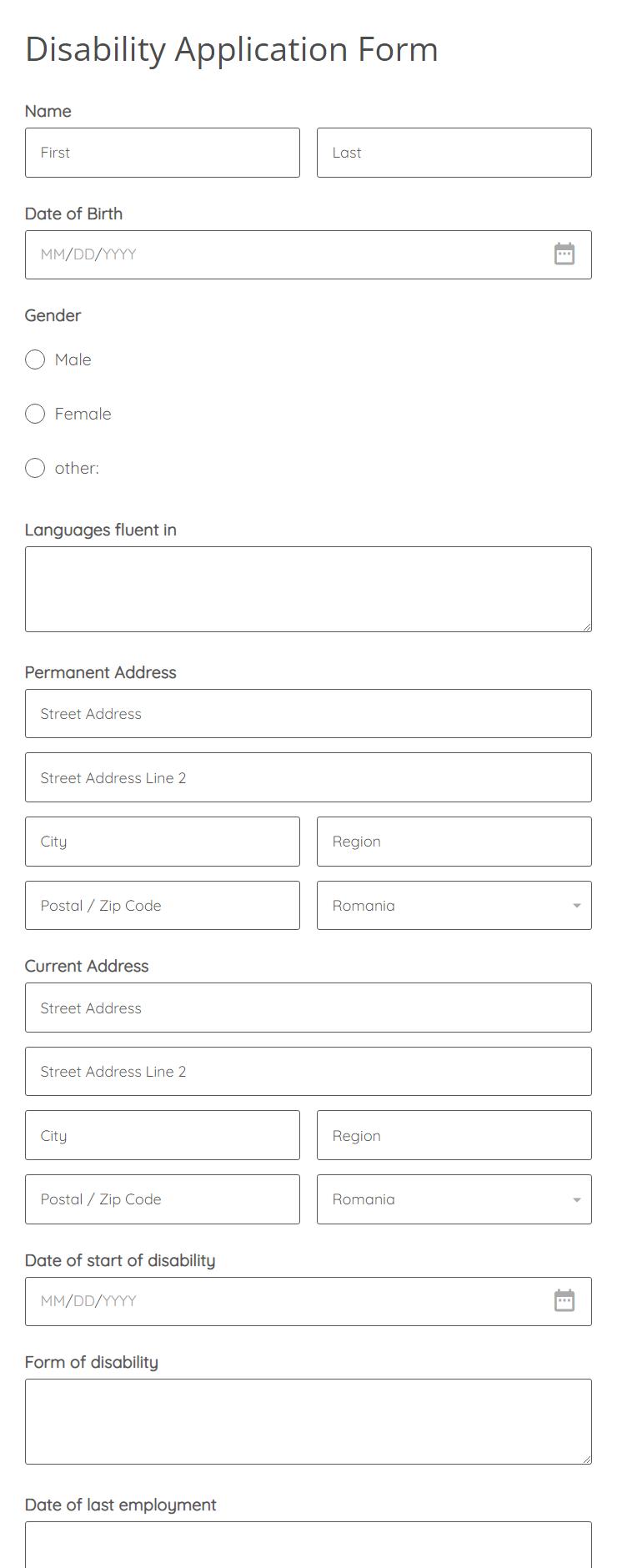 Disability Application Form Template | 123FormBuilder