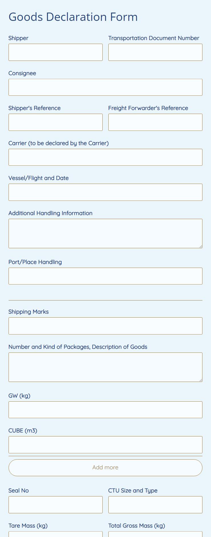 Goods Declaration Form Template | 123FormBuilder