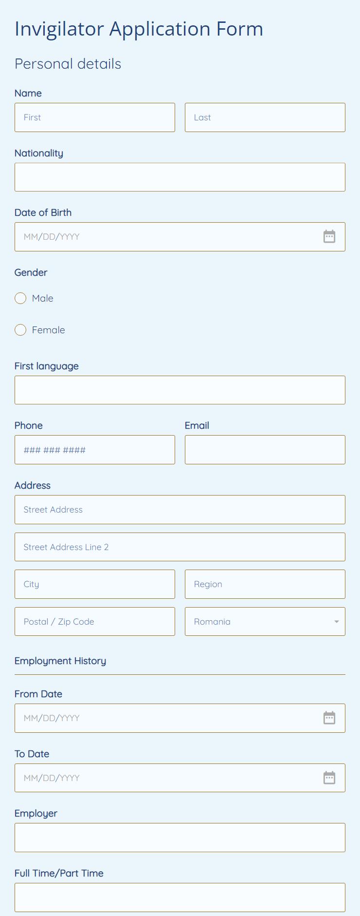 Invigilator Application Form Template | 123FormBuilder