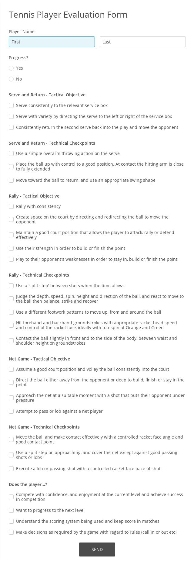 Free Tennis Player Evaluation Form Template | 123FormBuilder