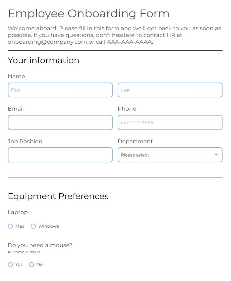 Free Onboarding Form for Employees Template | 123FormBuilder