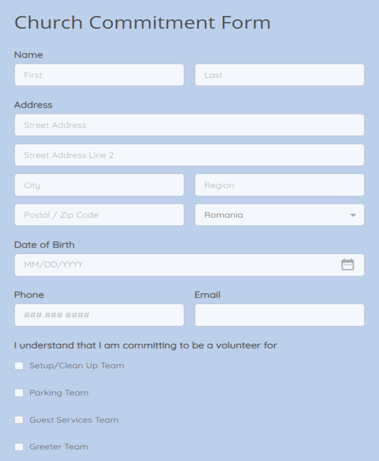 Free Church Commitment Form Template | 123FormBuilder