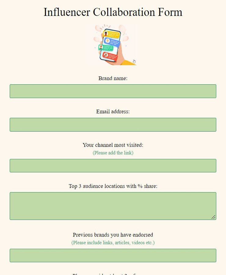 Free Online Influencer Collaboration Form Template | 123FormBuilder