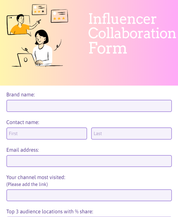 Free Online Influencer Collaboration Form Template | 123FormBuilder