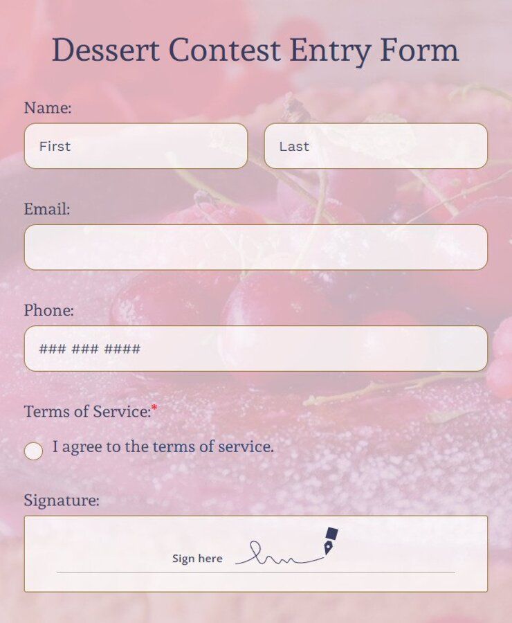 Free Online Dessert Contest Entry Form Template