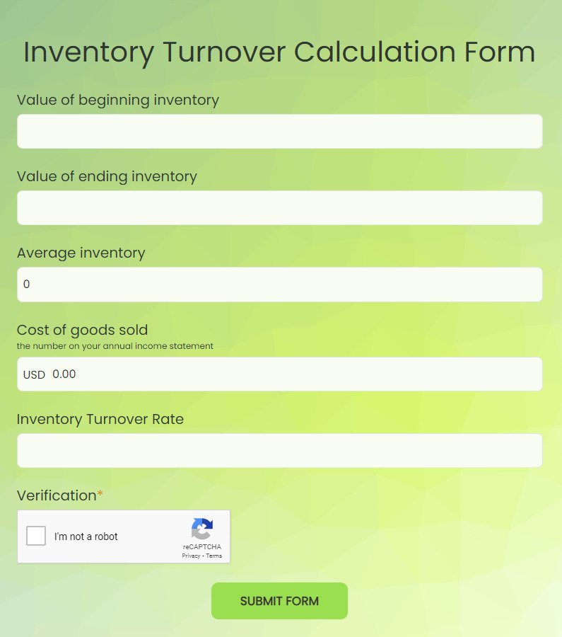 Inventory Turnover Calculation Form Template | 123FormBuilder