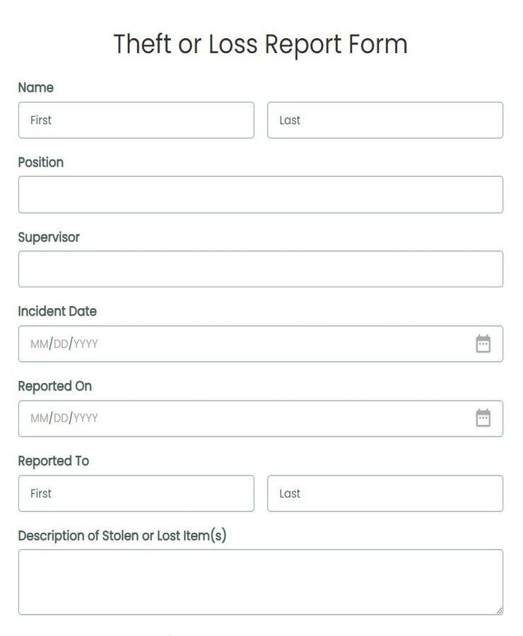 Theft or Loss Report Form Template | 123FormBuilder