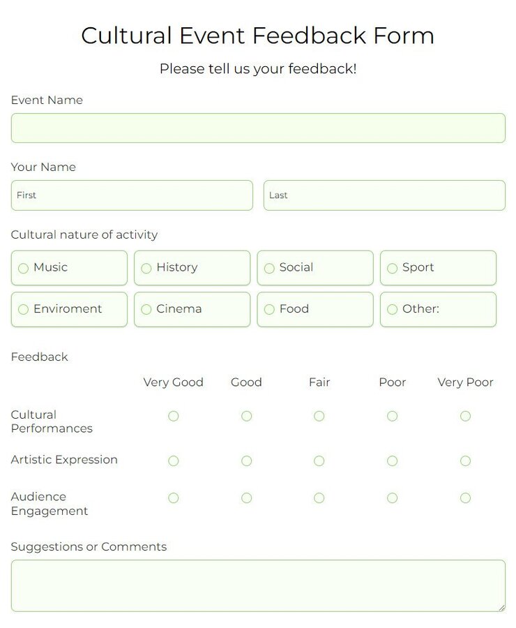 Cultural Event Feedback Form Template | Free |123FormBuilder