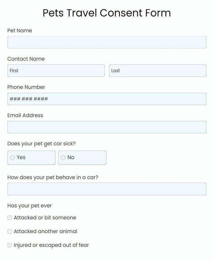 Pets Travel Consent Form Template | 123FormBuilder