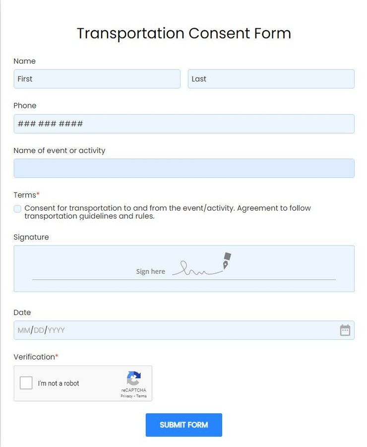Free Transportation Consent Form Template | 123FormBuilder