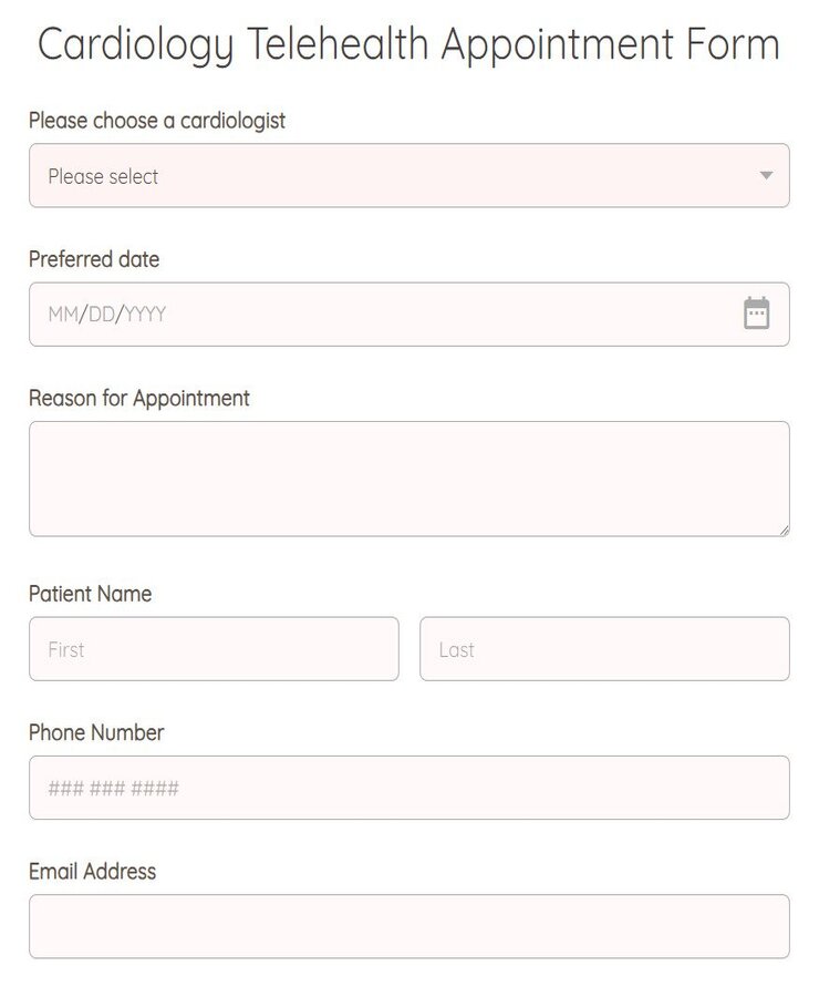Free Cardiology Telehealth Appointment Form Template