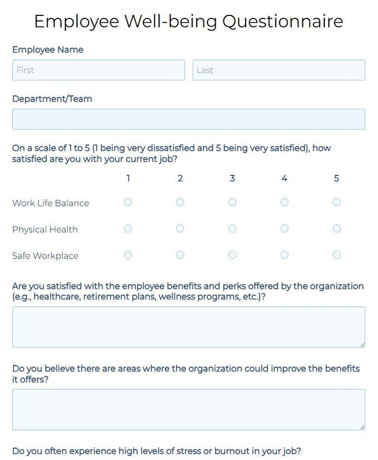 Free Employee Well-Being Questionnaire Template