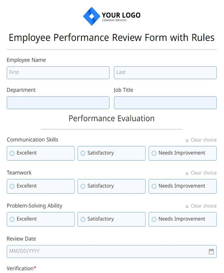 Employee Performance Review Form with Rules Template