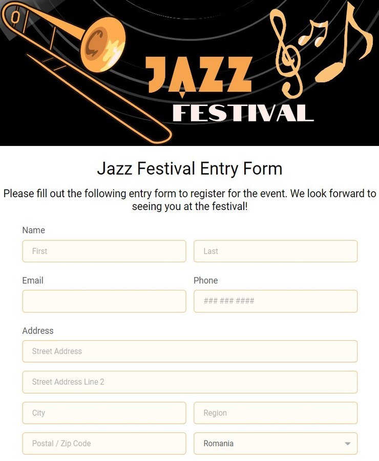 Jazz Festival Entry Form Template | 123FormBuilder